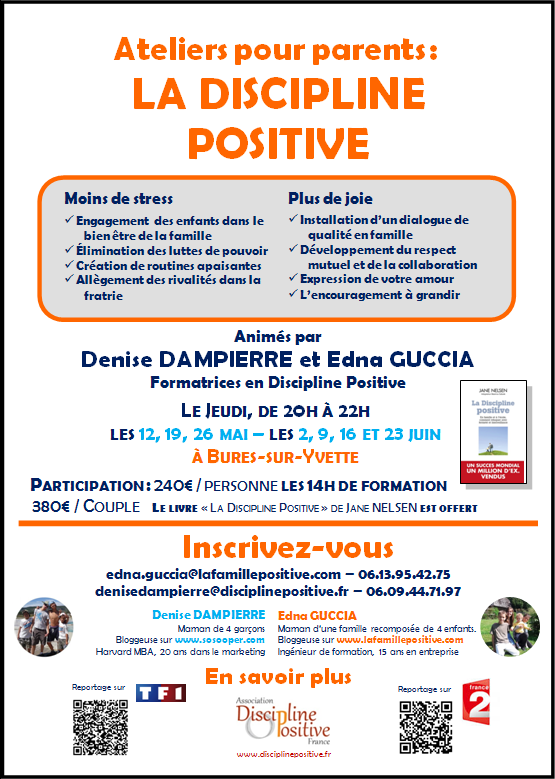 Affiche ateliers Discipline Positive à Bures mai 2016 – La Famille Positive